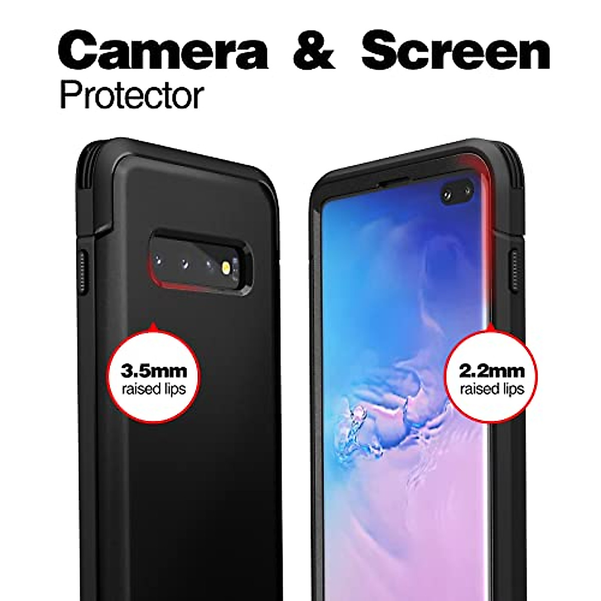 SURITCH for Samsung Galaxy S10 Plus Case, [Built-in Screen Protector] 360° Full Protection Military Grade Shockproof Rugged Bumper Thick Protective Phone Cover for Samsung S10 Plus 6.4 Inch - Black