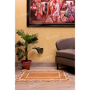 PATEL EXPORTS Natural Jute Scalloped Rug, Bohemian Area Rug, Boho Décor Indoor Outdoor Jute Rug, Handwoven Hallway Runner Rug, Custom Rug (2'6"x10')