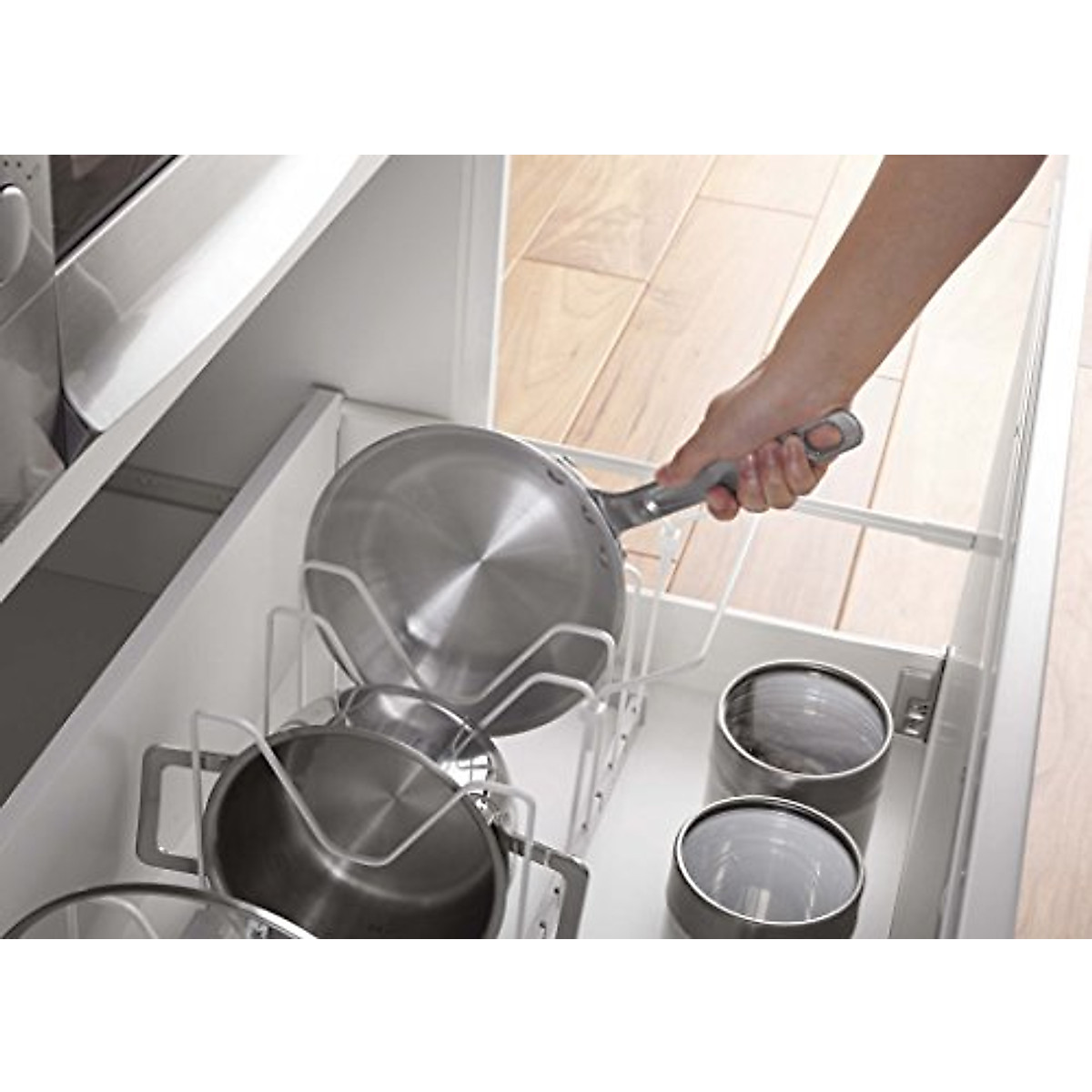 Yamazaki 3965 Under-Sink Extendable Pot Lid & Frying Pan Stand, White, Approx. W 17.7-32.3 x D 7.9 x H 6.9 inches (45-82 x 20 x 17.5 cm), Plate, Kitchen Storage, Handle Rest