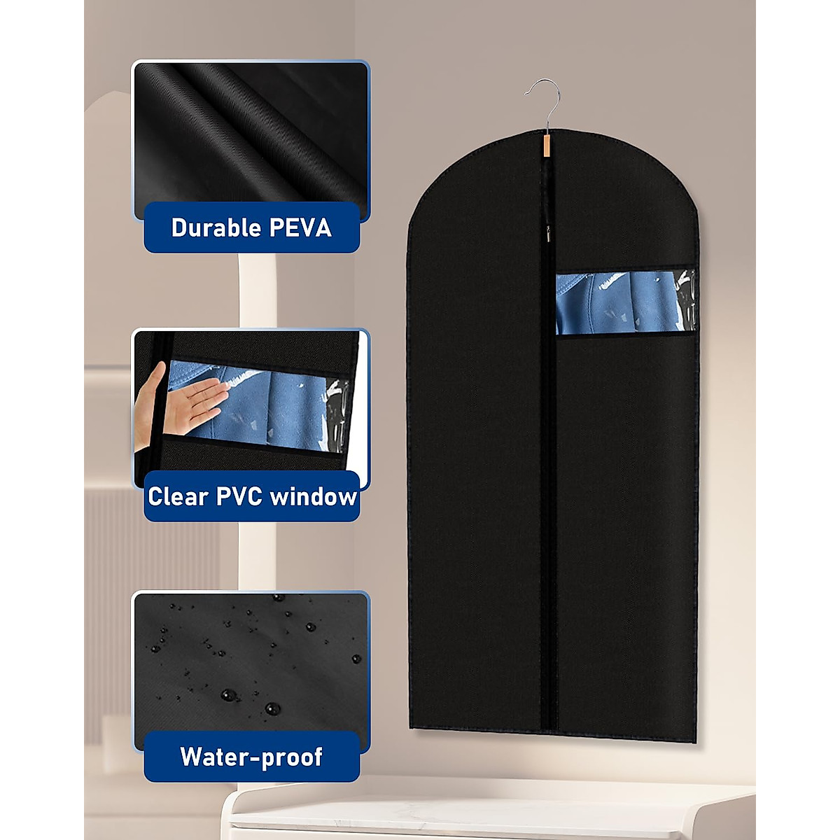 Garment Bags Suit Bags 24 x 43 Inch, 9 Packs Garment Covers for Hanging Clothes on Closet or Travel, PEVA (70GSM) Suit Covers for Storage Suits, T-shirts and Jackets