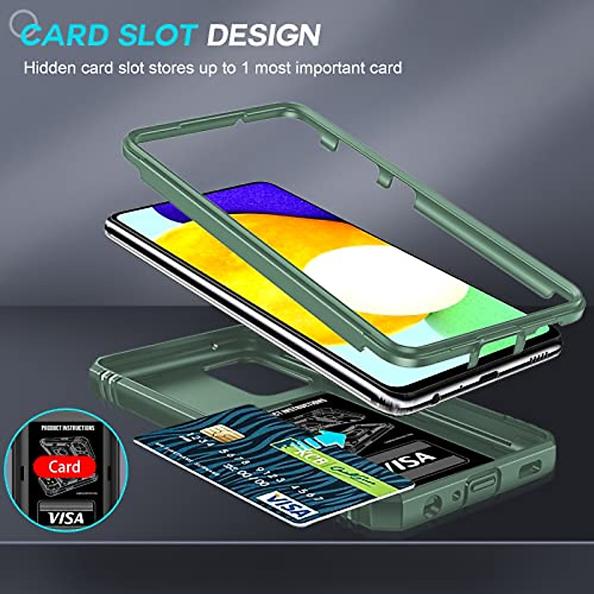 LeYi for Samsung A52 5G / A52s 5G, Galaxy A52 5G Case with Slide Camera Cover + [2 Pack] Tempered Glass Screen Protector, 360 Full Body Military-Grade Phone Case with Ring Kickstand for A52 5G, Green