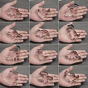 FACATH Dinosaur Cookie Cutters Set, 12 Piece Stainless Steel Shaped Cookie Candy Food Cutters Molds for DIY, Kitchen, Baking, Kids Dinosaur Theme Birthday Party