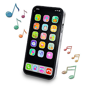Baby Phone Toy for 1 Year Old Toddlers, Musical Cell Phone Toy with Light and Sound, Pretend Play Toy for Boys and Girls, Gifts for Birthday, Holiday (Black)