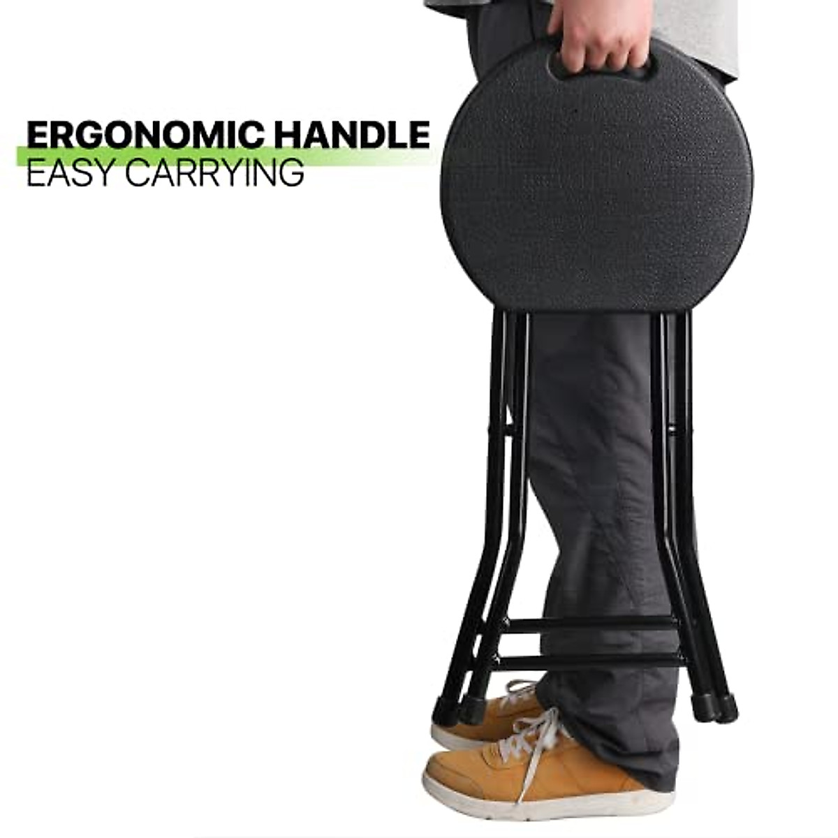 Magshion Foldable Stool with Handle Indoor Outdoor 6 Pack Backless Folding Stool Sturdy 230lbs Capacity, 18 Inch Black