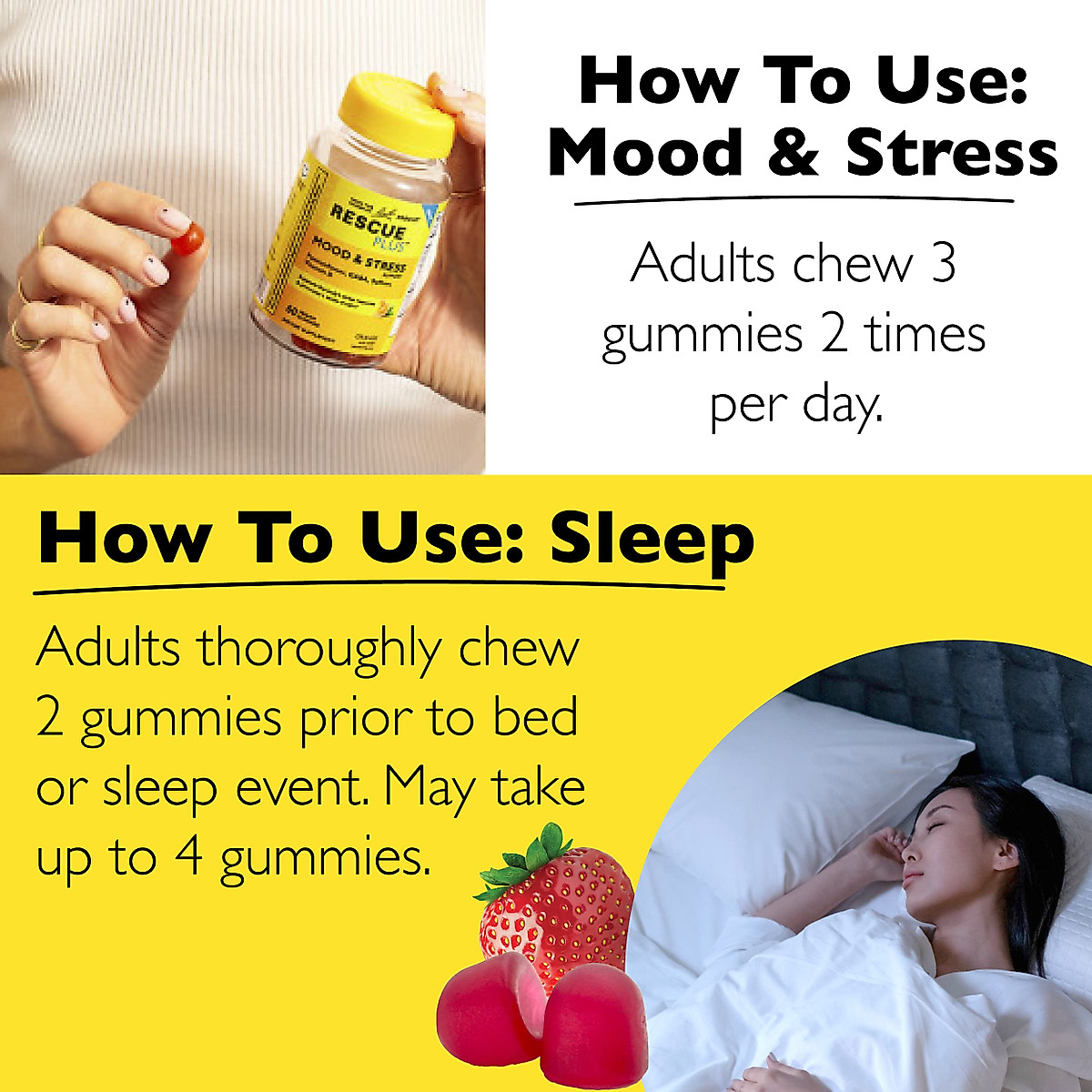 RESCUE Bach Plus Sleep Gummies with 5mg Melatonin/dose [and] Bach Plus Mood & Stress Support Gummies with Key Nutrients and Botanicals - 2PK Dietary Supplements, 60Ct Each