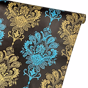 Yifely Yellow Damask Furniture Paper Pre-Pasted Shelf Liner Dresser Drawer Covering Mat 17.7 Inch by 9.8 Feet