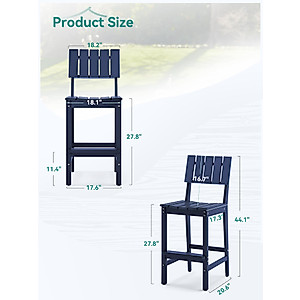 Homenjoy Patio Bar Stools Set of 2, HDPE Weather Resistant Tall Adirondack Chair, Heavy Duty Bar Height Adirondack Chairs with Footrest, 27.8 inch High Balcony Chair for Deck Pool, Navy