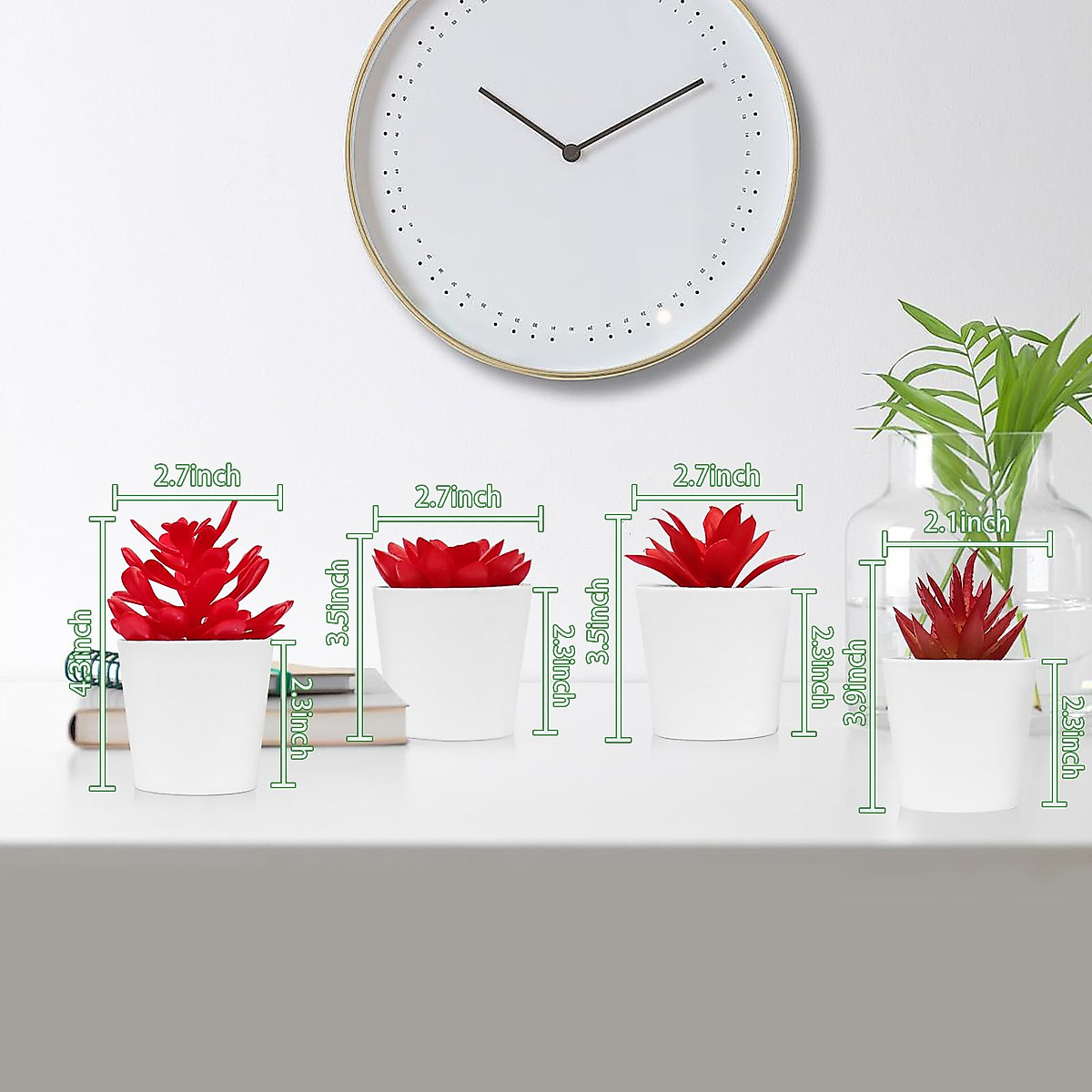 Uguisu Artificial Potted Plant, Simulated Gem Flower, Lotus Flower, Artificial Succulent Plant, Small Artificial Plant, Artificial Fake Plant, Office Home Wall Decoration (4/Red)