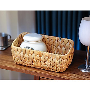 Ellinia Woven Hanging Wall Baskets for Storage, Water Hyacinth Bathroom Wall Mount Organizer, Wicker Wall Baskets Decor for Letters and Mail, Food Storage Basket, Toilet Tank Basket, Set of 2