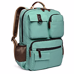 CAMTOP School Backpack Vintage Canvas Laptop Backpacks Men Women Rucksack Bookbags Travel (Mint Green)