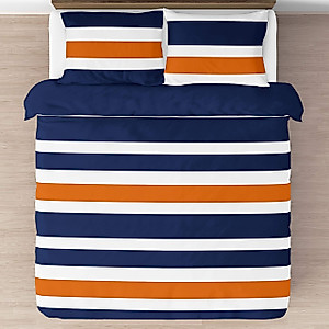 Sweet Jojo Designs Navy Blue, Orange and White Childrens, Teen 3 Piece Full/Queen Boys Stripe Bedding Set Collection