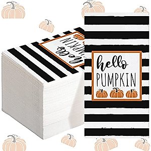 Hotop 100 Pcs Thanksgiving Pumpkin Paper Napkins 4-Ply Fall Disposable Guest Napkins Fall Paper Hand Towels Pumpkin Dinner Napkins Fall Harvest Vintage Dining Table Decoration for Home Party(200 Pcs)