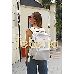 Telena Travel Backpack for Women Large Carry On Backpack Airline Approved Personal Item Backpack with USB Charging Port Waterproof Casual Bag, Beige