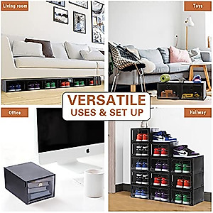 MMBABY 24 Pack Black Shoe Storage Box Stackable Shoe Storage Organizers Large Containers Easy to Assembly Stackable Shoe Organizer Bins fits for US Size 12