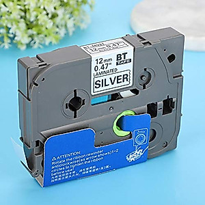 Agatige Compatible Label Tape Replacement for Brother Printer Ribbon Tapes Label Maker Tapes(12mm Black on Matte Silver)