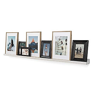 Rustic State Ted Wall Mount Narrow Picture Ledge Shelf Photo Frame Display - 60 Inch Floating Wooden Shelf for Living Room Office Kitchen Bedroom Bathroom Décor - Set of 4 - Burnt White