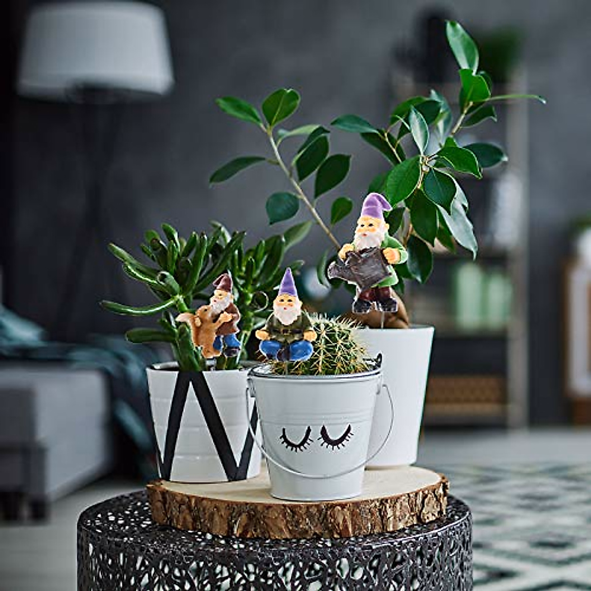 Haomian Set of 5 Miniature Garden Gnomes Mini Gnome Figures Waterproof Resin Ornament Miniature Fairy Garden Ornaments Outdoor Accessories Micro Landscape Decoration