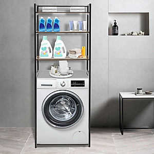 Bathroom Storage Shelf,3-Tier Height Adjustable Washing Machine Storage Rack,Freestanding Storage Rack,Over Dryer Towel Racks,Multifunctional Bathroom Rack,for Bedroom Balcony Kitchens,Black,Oak