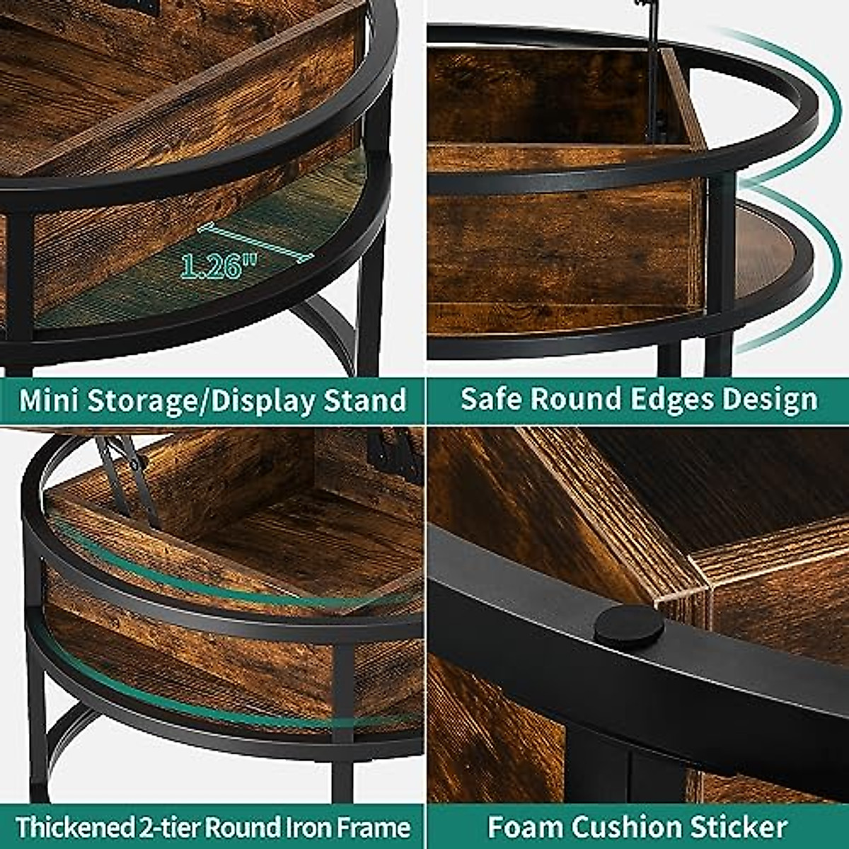 YITAHOME Round Lift Top Coffee Table, Coffee Tables with Living Room with Hidden Storage Compartment, Coffee Table with Storage for Home Office,Circle Center Tables Living Room,Rustic Brown