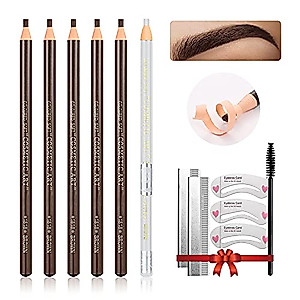 LSxia Waterproof Eye-Brows Pen-cil Set, Pull Cord Peel-off Eyebrow Pencil Microblading Eyebrow Pen Supplies Kit, White Eye-Liner Pencil and Eyebrows Tool Tattoo Makeup For Marking (5+1 Dark Brown)