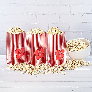Restaurantware Bag Tek 2 Ounce Popcorn Bags 100 Disposable Paper Popcorn Bags - Greaseproof Striped Red Paper Concession Popcorn Bags For Movie Nights Theaters Carnivals And More