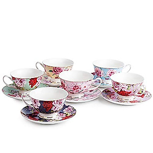 BTaT- Tea Cups, Tea Cups and Saucers Set of 6, Tea Set, Floral Tea Cups (8oz), Tea Cups and Saucers Set, Tea Set, Porcelain Tea Cups, Tea Cups for Tea Party, Rose Teacups, China Tea Cups (Bone China)