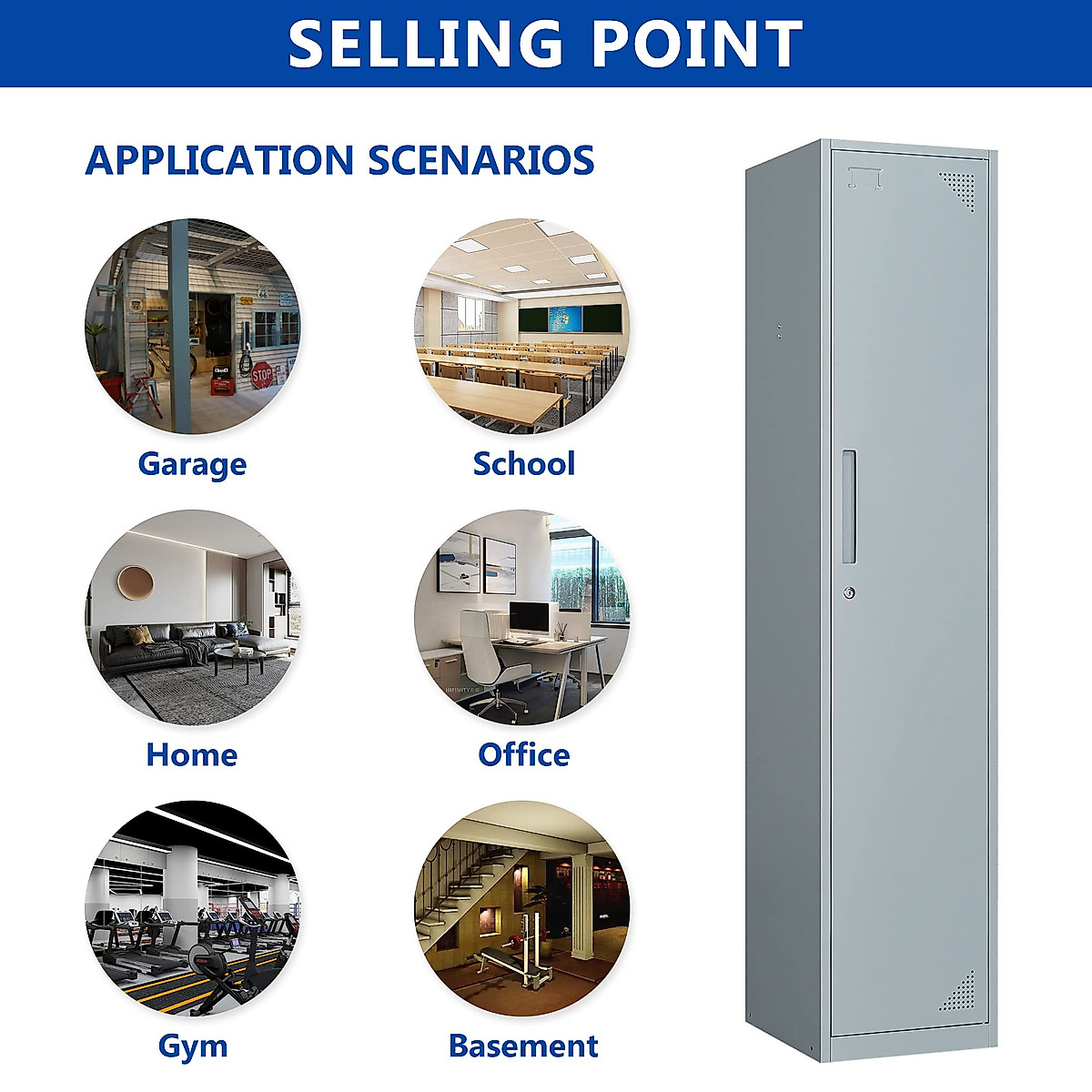 BYNSOE Metal Locker 1 Doors 71" Employees Locker Storage Cabinet Locker School Hospital Gym Locker Requires Assembly (Grey, 1 Door)