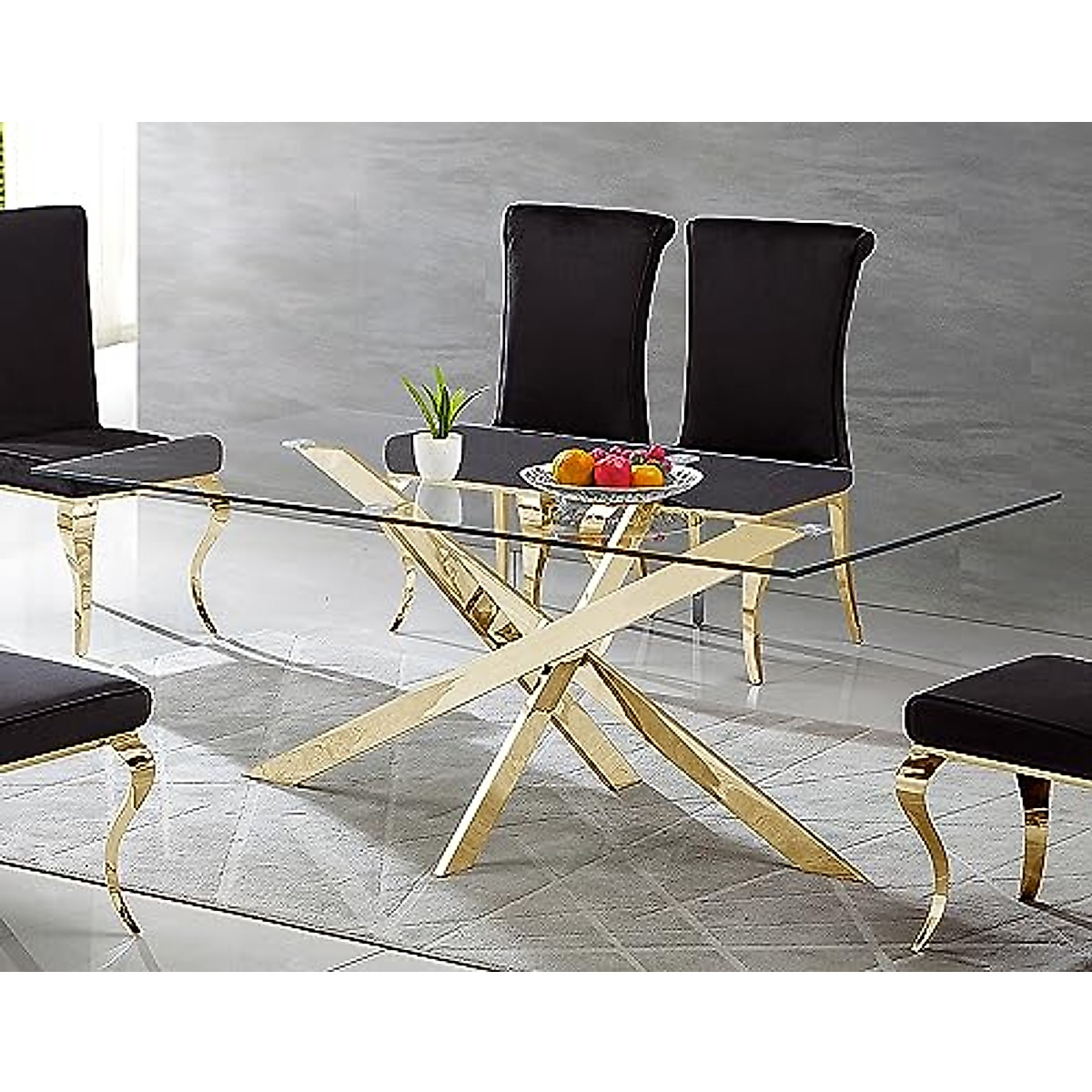 Goderfuu 51 inch Glass Dining Table Set for 4, Modern Dining Room Table with Gold Stainless Steel Base, Contemporary Tempered Glass Rectangle Dining Table, Kitchen Dining Room Tables Dinner Table