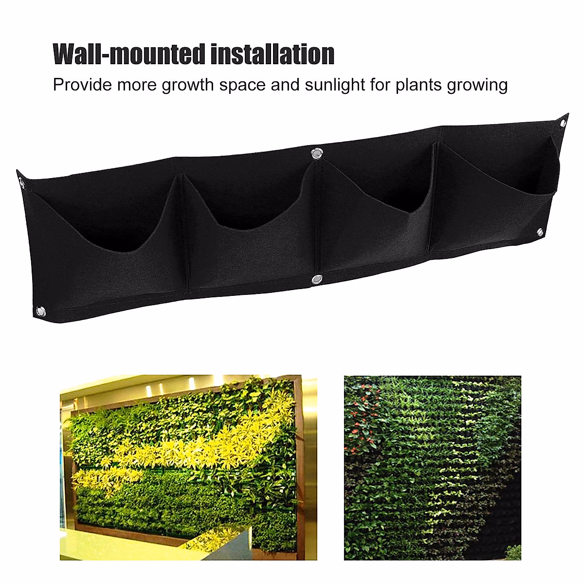 Atyhao Vertical Hanging Outdoor Wall Planter 4Pcs 4 Pocket Plant Grow Bag Wall Mounted Reusable Degradable Felt Garden Planter Herbs, Succulents Artificial Pl or Flowers. (Black)