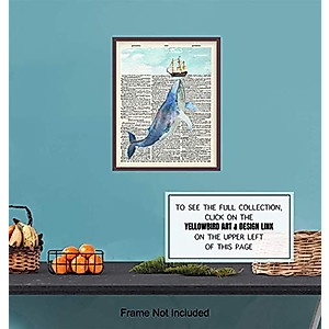 Nautical Whale Dictionary Wall Art - 8x10 Photo, Picture - Ocean, Sea, Beach Home Decor, Shabby Chic Decoration - Unique Gift - Cool Bath, Bathroom Art - Unframed Poster Print