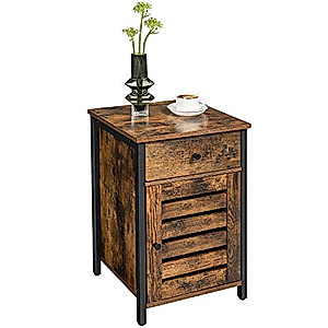 VASAGLE Nightstand, Side Table with Drawer, Shutter Door, End Table with Adjustable Shelf, Metal Frame, Industrial Style, Rustic Brown and Black ULET063B01