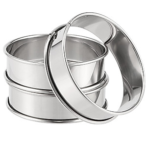 JOIKIT 20 PCS 4 Inch English Muffin Rings, Double Rolled Tart Rings, 304 Nonstick Stainless Steel Crumpet Rings Metal Round Ring Molds for Home Baking, Food Making