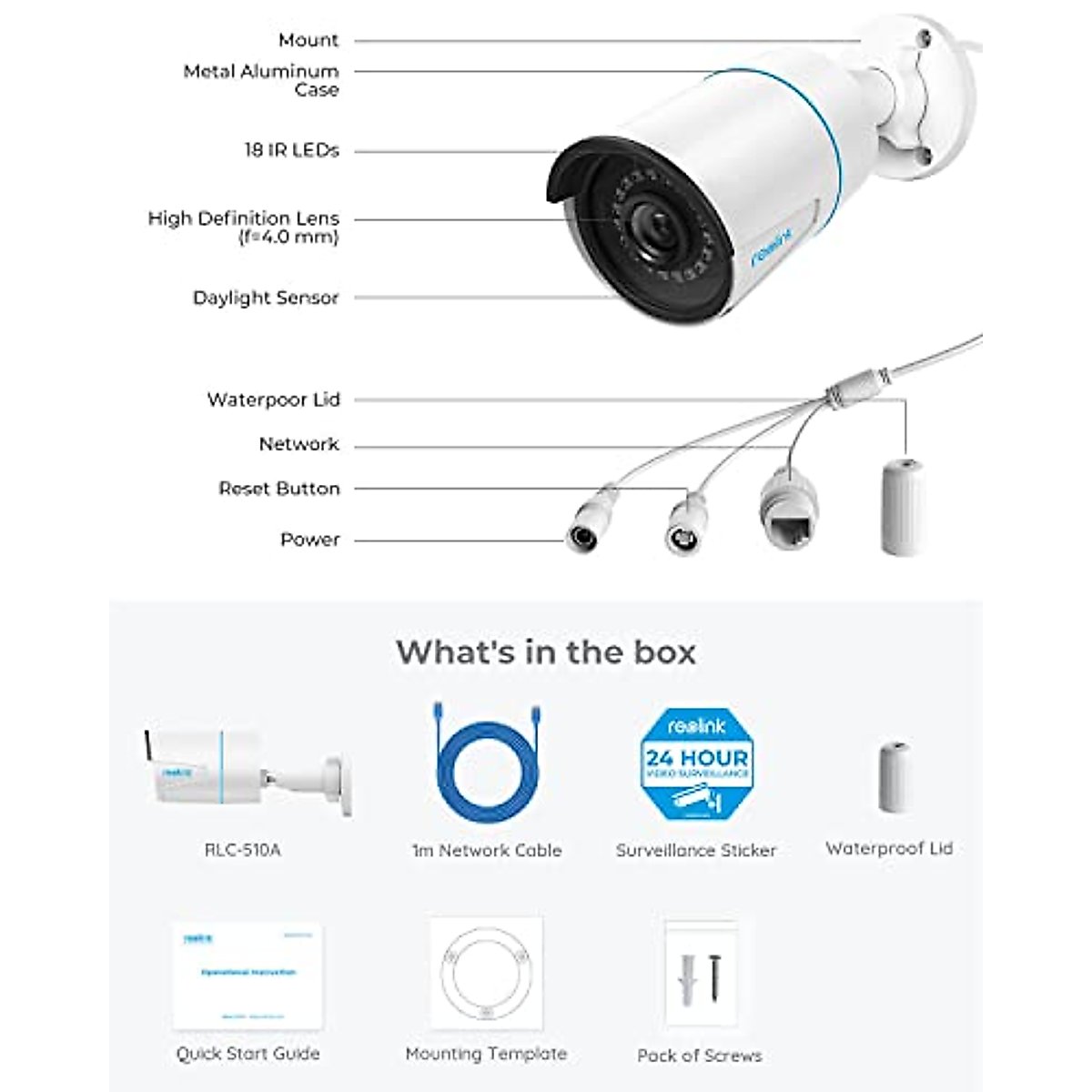 REOLINK Outdoor Security Cameras, Home Security Camera System for 5MP POE IP Surveillance, Smart Human/Vehicle Detection, Work with Smart Home, Up to 256GB microSD Card, RLC-510A(Pack of 2)