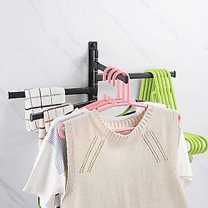 DULRLLY Swivel Towel Bar with Hook Wall Mounted Towel Rack Space Saving Bathroom Towel Rack Black Rotating Bath Towel Bars Swing Out Towel Hanger for Bathroom Kitchen Home Hotel(3 Arms)