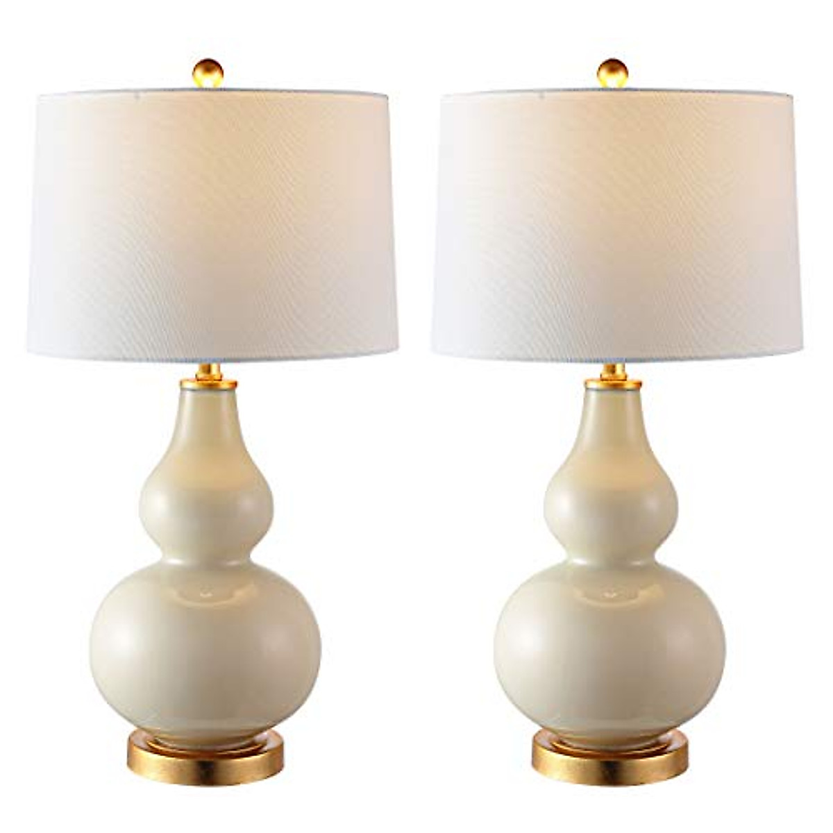 SAFAVIEH Lighting Collection Karlen Modern Contemporary Cream/ Gold Leaf Double Gourd 29-inch Bedroom Living Room Home Office Desk Nightstand Table Lamp Set of 2 (LED Bulbs Included)