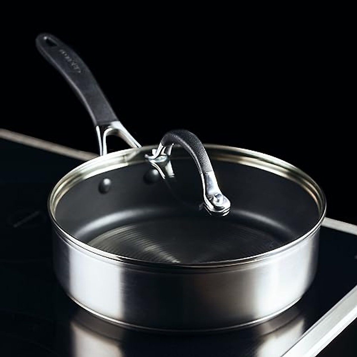 Circulon SteelShield Sauté Pan with Lid and SteelShield Hybrid Stainless and Nonstick Technology, 3 Quart - Stainless Steel