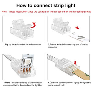 RGBZONE 𝟰 𝗣𝗶𝗻 𝟭𝟬𝗺𝗺 𝗟𝗘𝗗 𝗦𝘁𝗿𝗶𝗽 𝗖𝗼𝗻𝗻𝗲𝗰𝘁𝗼𝗿 𝗞𝗶𝘁 32.8ft 4 Pin RGB Extension Wire and 5 Pcs 4 Pin LED Strip to Wire Connectors for 10mm IP20/IP65 5050 3528 SMD RGB LED Strip Light