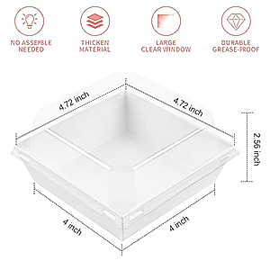 Ocmoiy 50Pk Paper Charcuterie Boxes with Clear Secure Lids, 4" Square Disposable To-Go Dessert Containers White Bakery Boxes for Strawberries, Cookies, Cake Slice, Brownies and Cinnamon Rolls