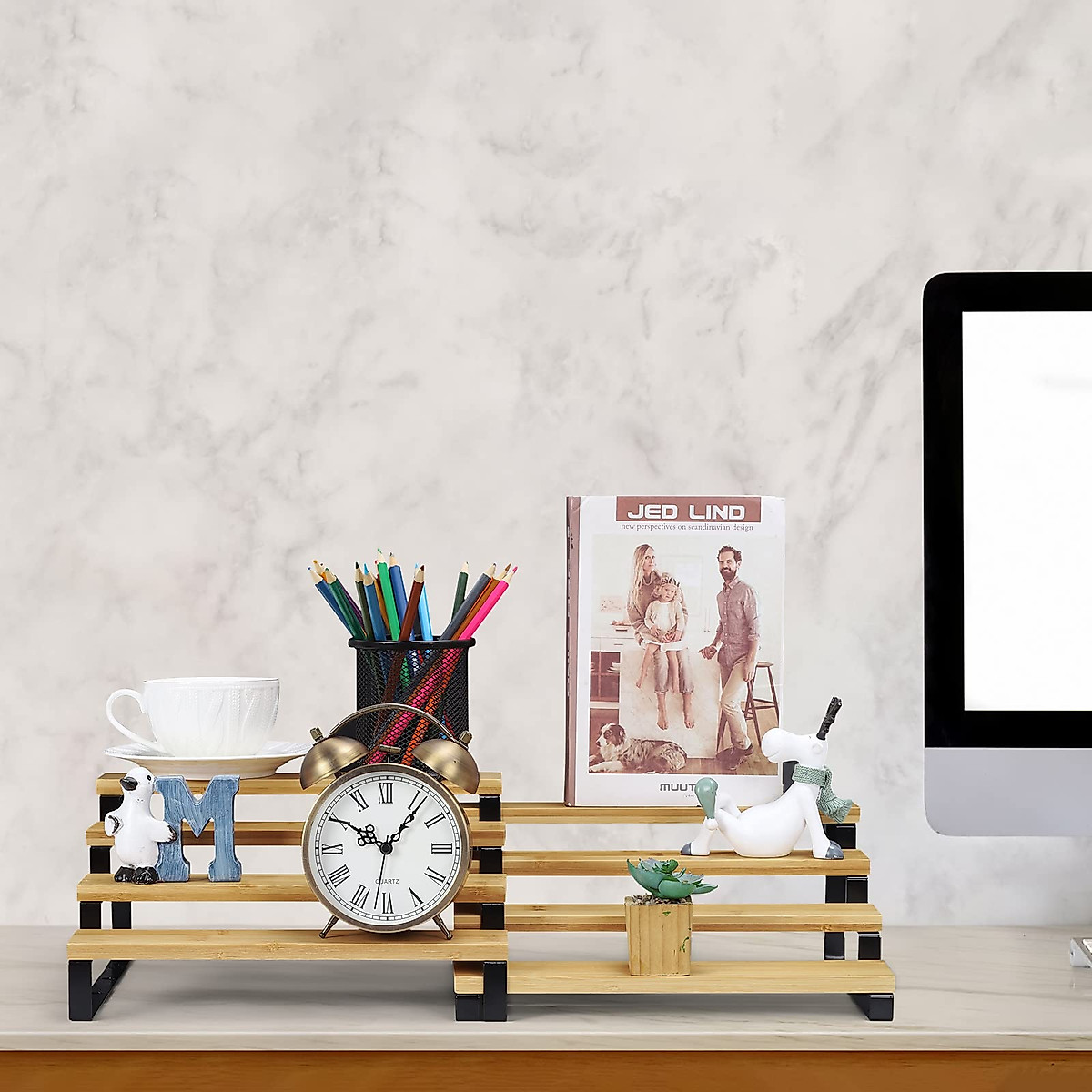 MOOACE 4-Tier Bamboo Spice Rack Organizer for Cabinet, Expandable Spice Rack Shelf Organizer for Kitchen Cabinet Countertop, Set of 2