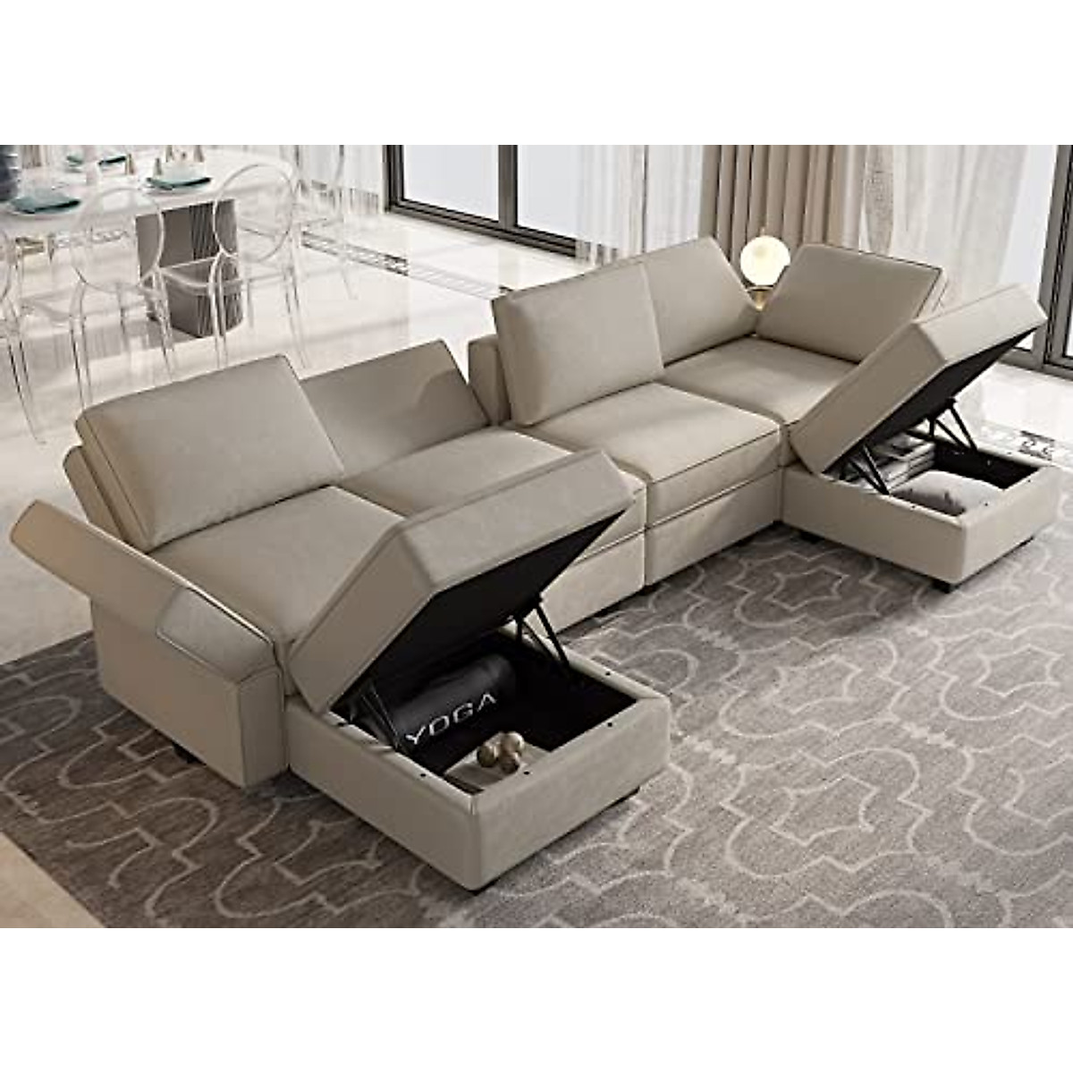 Belffin Modular Sectional Sofa with Reversible Chaises Velvet U Shaped Sectional Couch with Storage Seat Grey