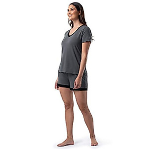 Fruit of the Loom Women's Sleeve Tee and Short 2 Piece Sleep Set, Soft Grey, X-Large