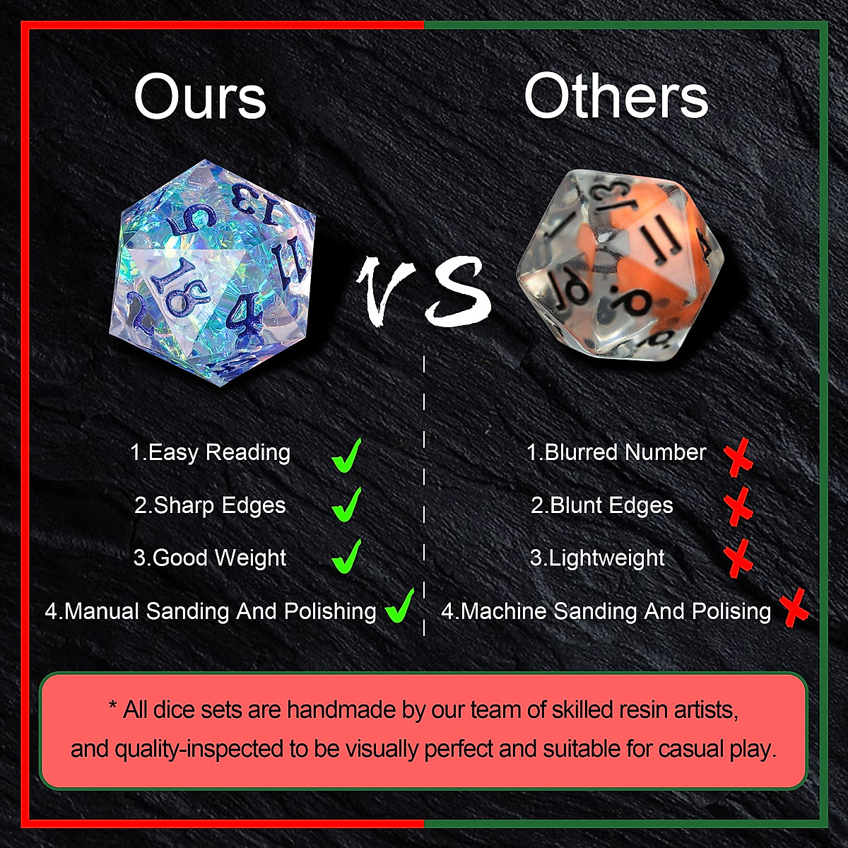 DND Dice Set Dungeon and Dragons Sharp Edge Dice Handmade Resin Polyhedral Dice RPG D20 Role Playing Gaming Dice for Party Games… (Style 5)