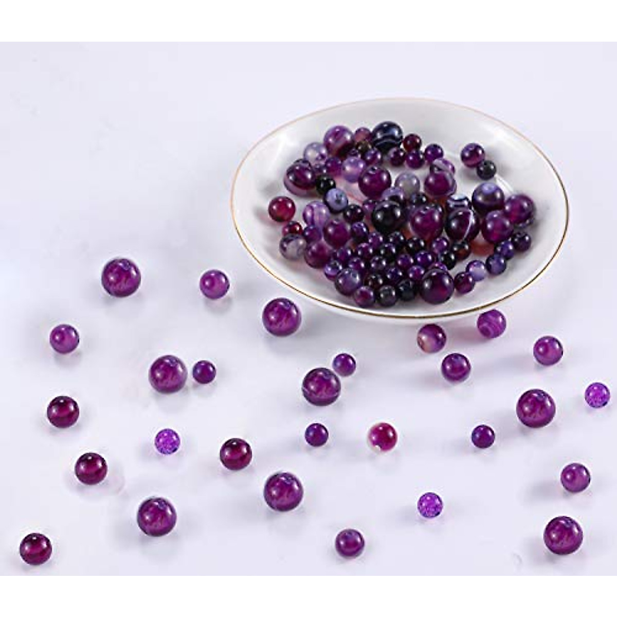 480 pcs Natural Stone Beads for Jewelry Making, Genuine Gemstone Round Beads Kit with White Howlite,Turquoise,Purple Agate,Yellow Tiger Eye,Gold Obsidian Beads for DIY Bracelet Necklace.(10/8/6 mm)