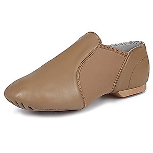 ROGMUJEN Women Tan Jazz Shoes Slip-on Leather for Girls/Boys/Men's/Toddler/Kid's,Brown,10M US