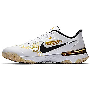Nike Men's Alpha Huarache Elite 3 Premium Turf Baseball Shoes (10 US, White/Metallic Vivid Gold/Black)