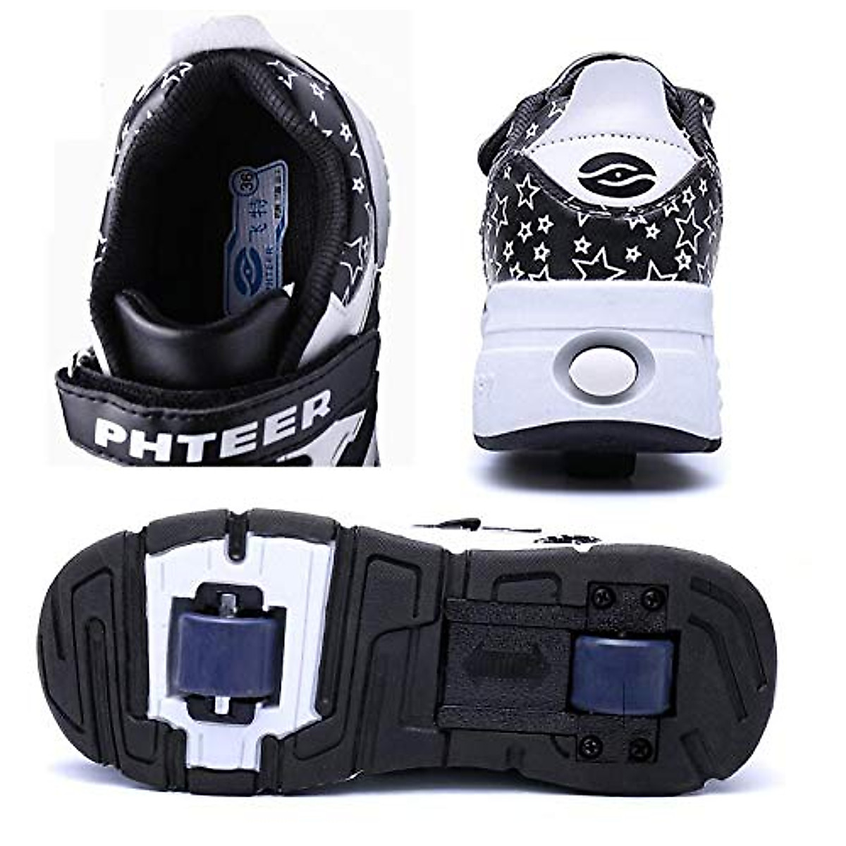 UGUHU Shoe with Wheels Retractable Skateboarding Outdoor Roller Skate Shoes Wheels Shoes Cross Trainers Sneakers for Boys Girls,WhiteSingleWheel-31