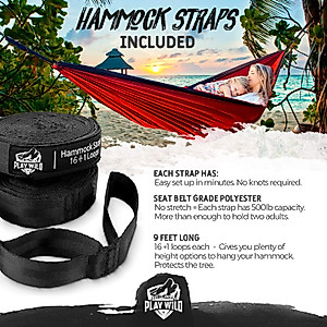 Double Hammock for Camping, Travel and Hiking - 2 Person Outdoor Hammock - Lightweight & Portable Yet Heavy Duty with Straps Included for Easy Hanging from Trees - Great Camping Gifts for Men & Women