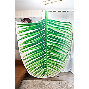 Giant Serene Palm Leaf Blanket - Large Leaf Shaped Blanket 90''x76'' Soft Plush Plant Shaped Throw Blanket Palm Leaf Blanket Shape Design Decorative for Couch Sofa Or Bed, White, Green
