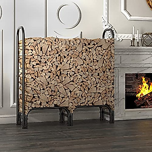 CALIDOLA 4ft Firewood Rack Heavy Duty Indoor Outdoor Firewood Storage Log Rack with Cover，Black Round Tube