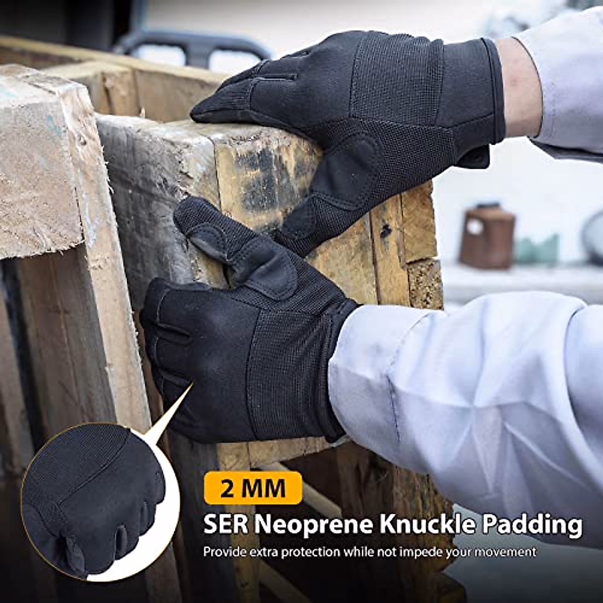 OZERO Work Gloves for Men Women 2-Pairs Light Duty Glove Synthetic Leather Palm Breathable Dexterity Touchscreen Mechanic Gloves Black Medium